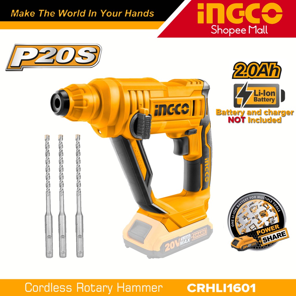 Ingco Crhli1601 20v Lithium Ion Cordless Sds Plus Rotary Hammer P20s