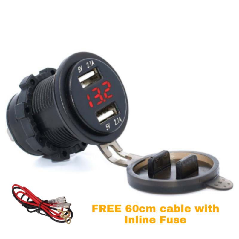 Motorcycle/Car Voltmeter with Dual Port USB socket 12v 24v DC | BeeCost
