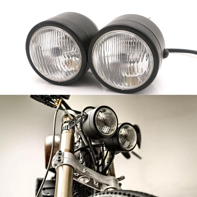 Black Twin Headlight Motorcycle Double Dual Lamp Head Lamp For Harley ...