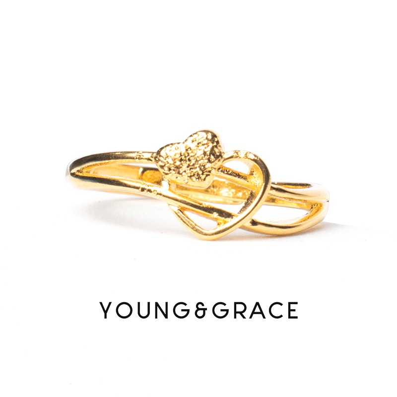 Young & Grace 24k Gold Plated Frosted Double Heart Adjustable Rings ...