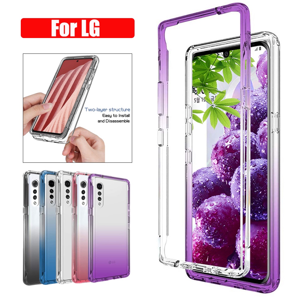 Transparent Case For LG Velvet Casing PC+TPU Gradient Color Shockproof ...