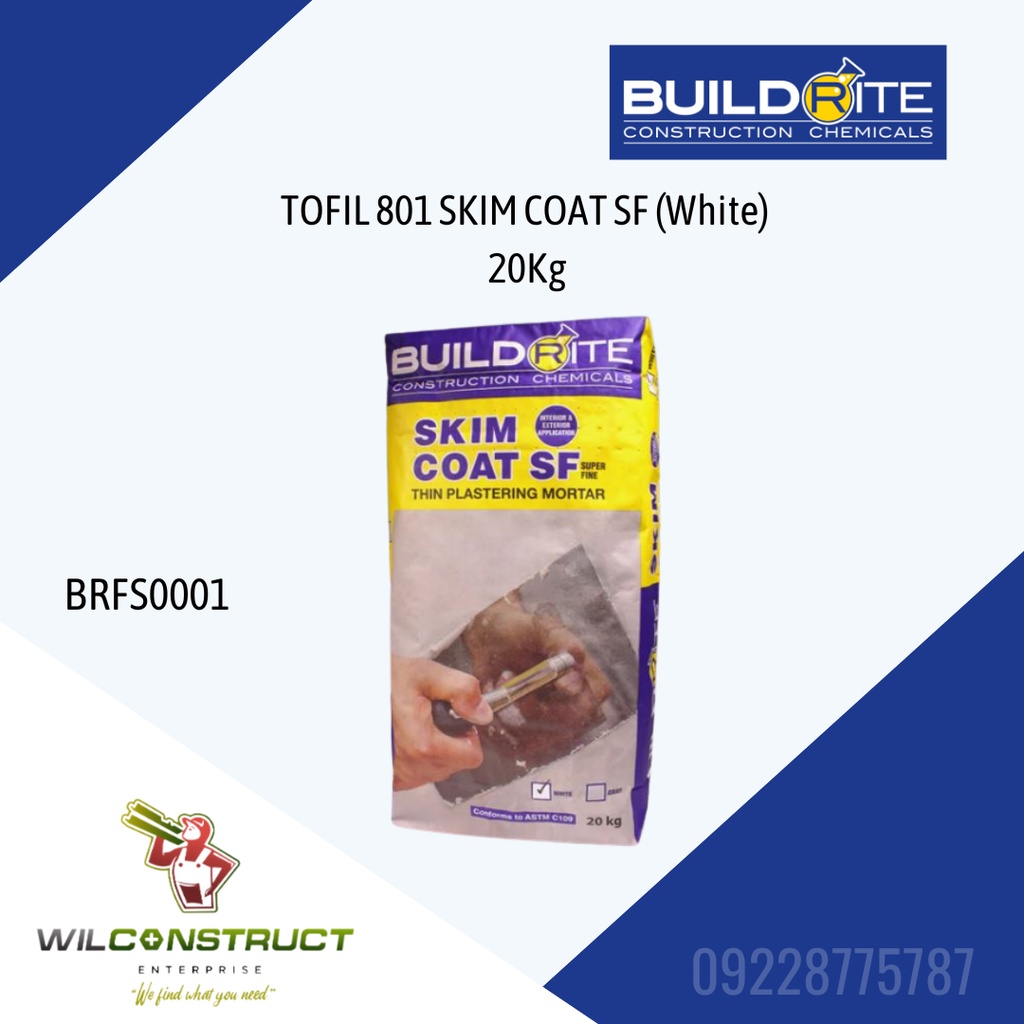 BUILDRITE TOFIL 801 SKIM COAT SF 20Kg Thin Plastering Mortar | Shopee Philippines