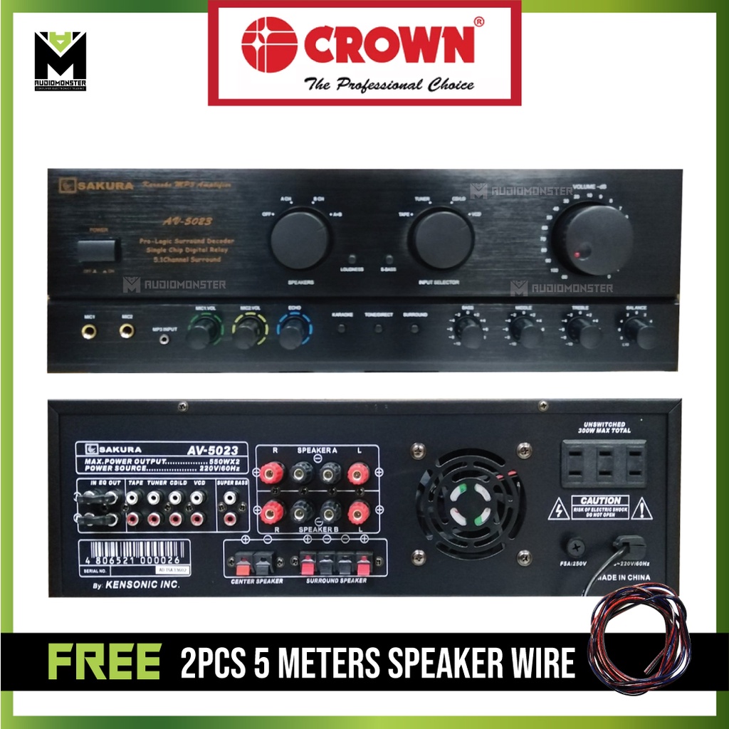 Sakura AV-5023 550W x2 5.1 Channel Mixing Amplifier | Shopee Philippines