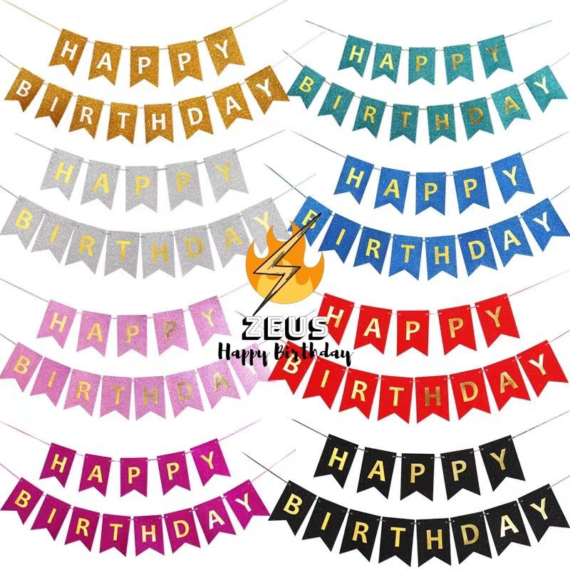 Glitters happy birthday bandiritas flag new banner party decorations ...