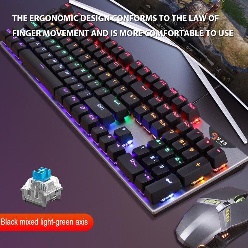 V2S KM300 Keyboard and Mouse Set LED Rainbow RGB Backlight Office Wired ...