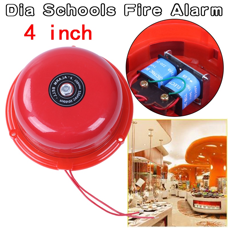 AC 220V 100mm Dia Schools Fire Alarm Round Shape Electric Bell Red Fire ...
