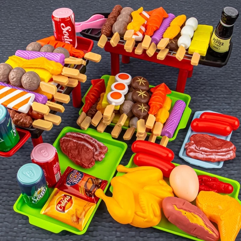 21/27pcs BBQ Kids Toy Barbecue Set With Grill Pretend Play Kitchen ...