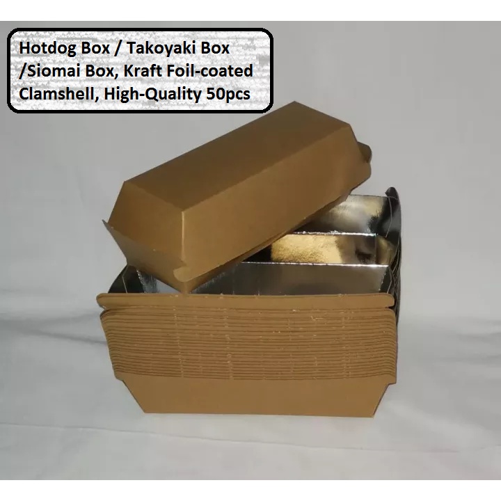 Hotdog Box / Takoyaki Box /Siomai Box, 50pcs Kraft Foil-coated ...