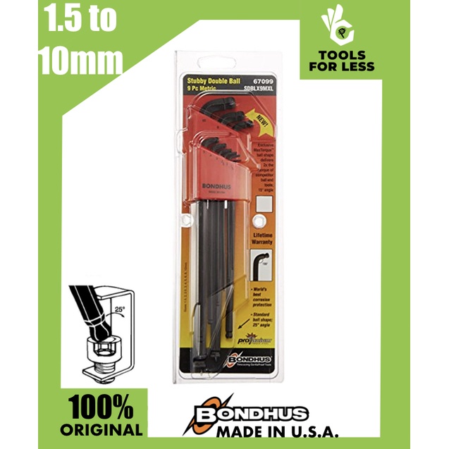 9pc.Bondhus Stubby Double Ball Point Extra LongArm Hex Key Allen Wrench ...