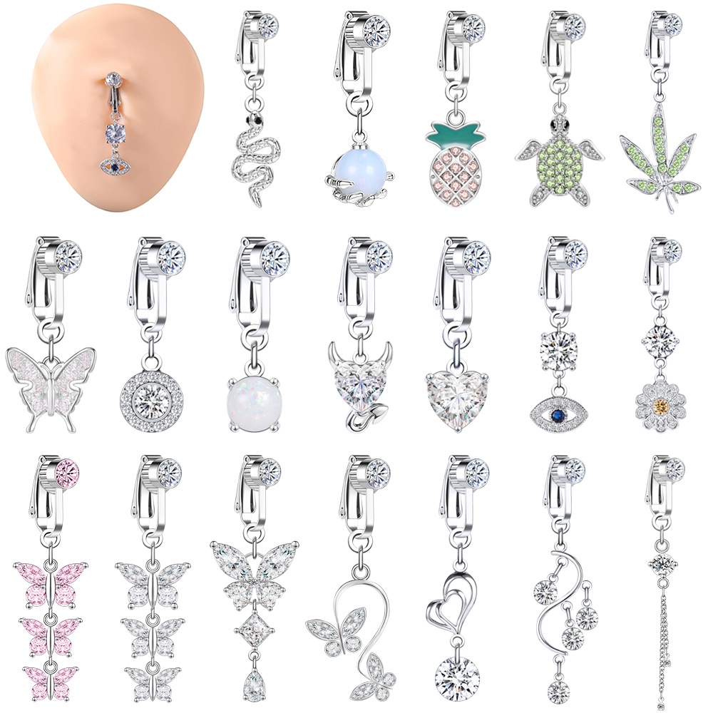 1 PC Non Piercing Butterfly Navel Ring Zircon Belly Button Clip Devil Eye Belly Rings Cuff Heart ...