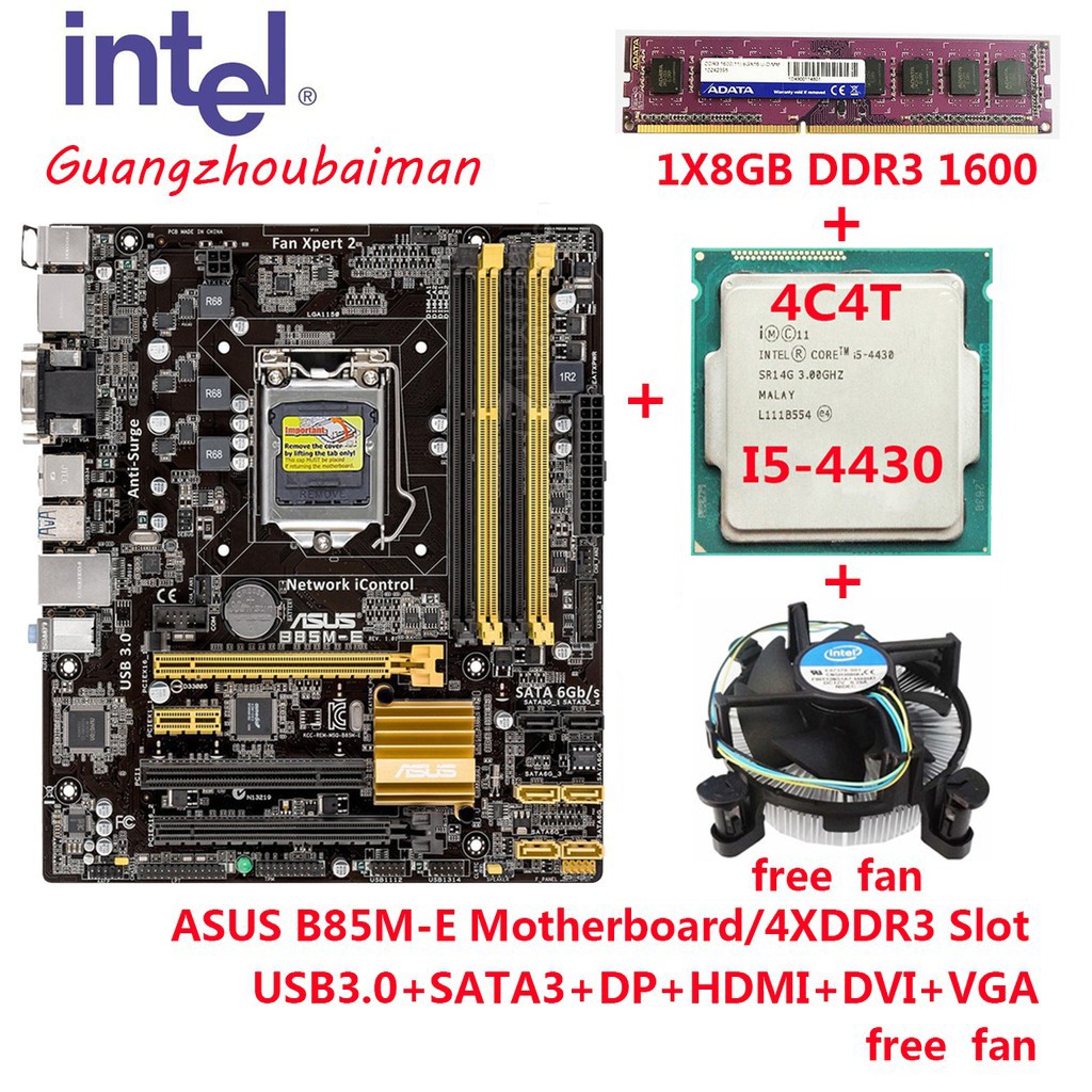 USED SET Bundle Asus B85M-E B85 Motherboard+8GB DDR3 1600 Mhz Ram ...
