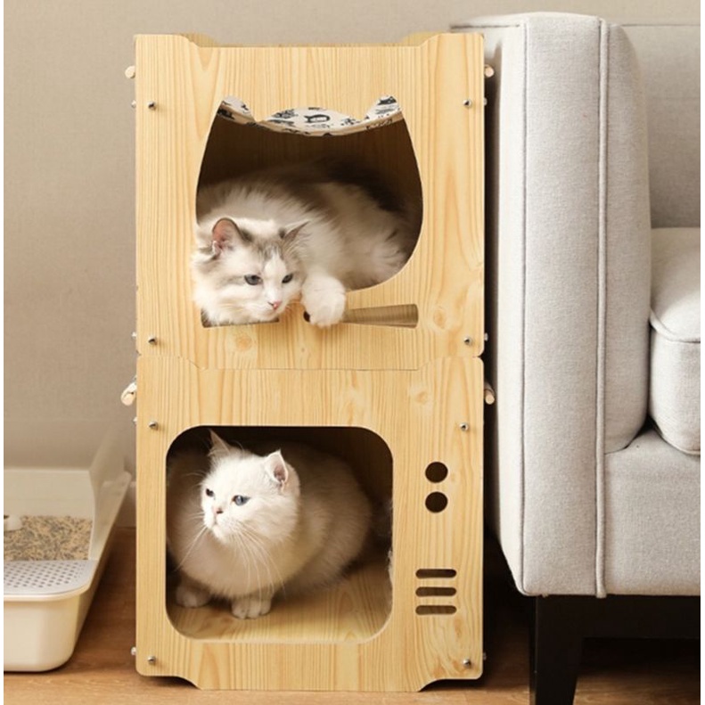 Cat House Wooden cat house Cat kennel building block Combination Cat ...