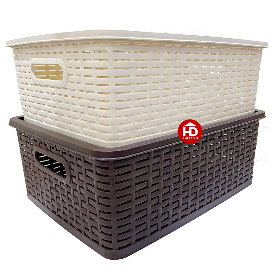 Zooey Plastic Rattan Eco Tray Basket Medium with cover #258-M multi ...