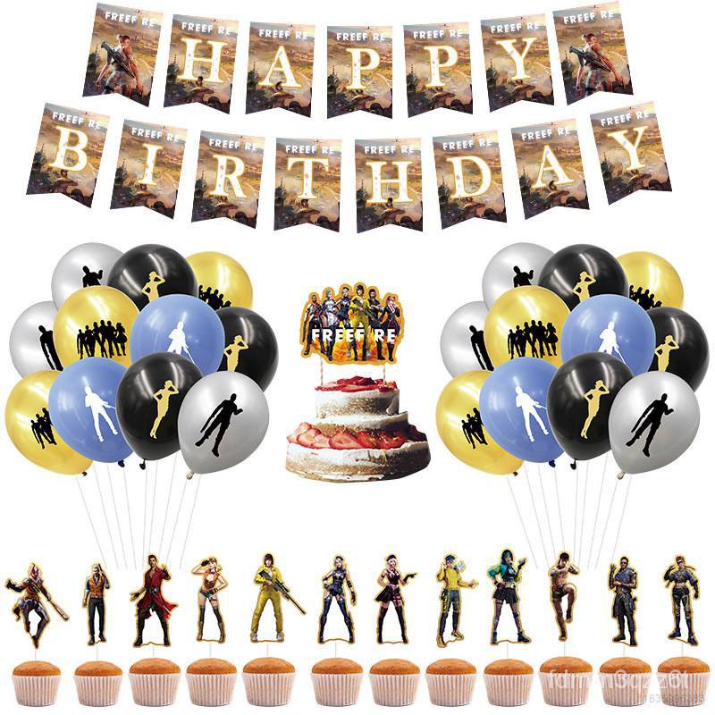 Garena Free Fire Theme Happy Birthday Party Decorations Set Cake Topper ...