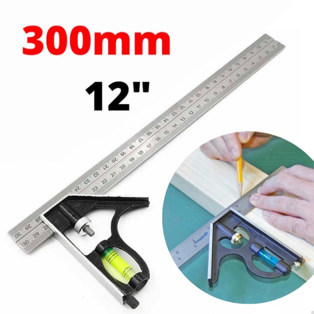 12" Professional 300mm Combination Square Angle Ruler Adjustable Steel ...