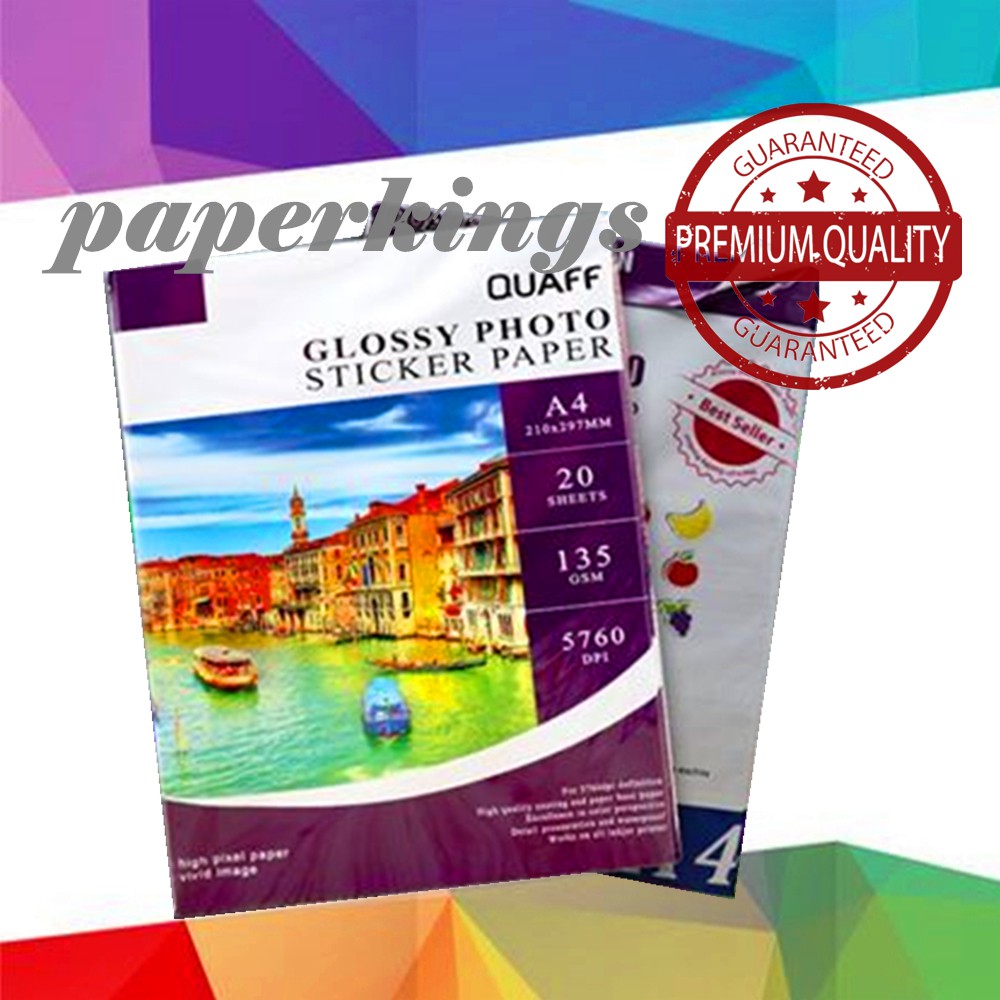 Quaff Glossy Photo Sticker Paper 135gsm / 90gsm A4 Size 20 Sheets ...