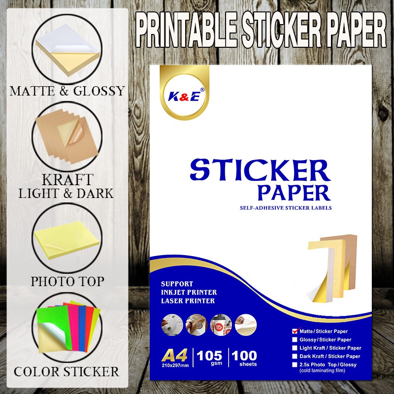 K&E A4 Printable Sticker Paper Matte/Glossy Colored Sticker Paper Kraft ...