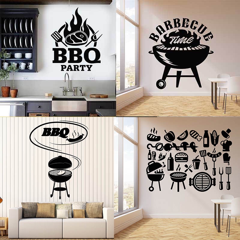 Wall Decal Barbecue Restaurant Steak House Time Cooking BBQ Meat Food ...