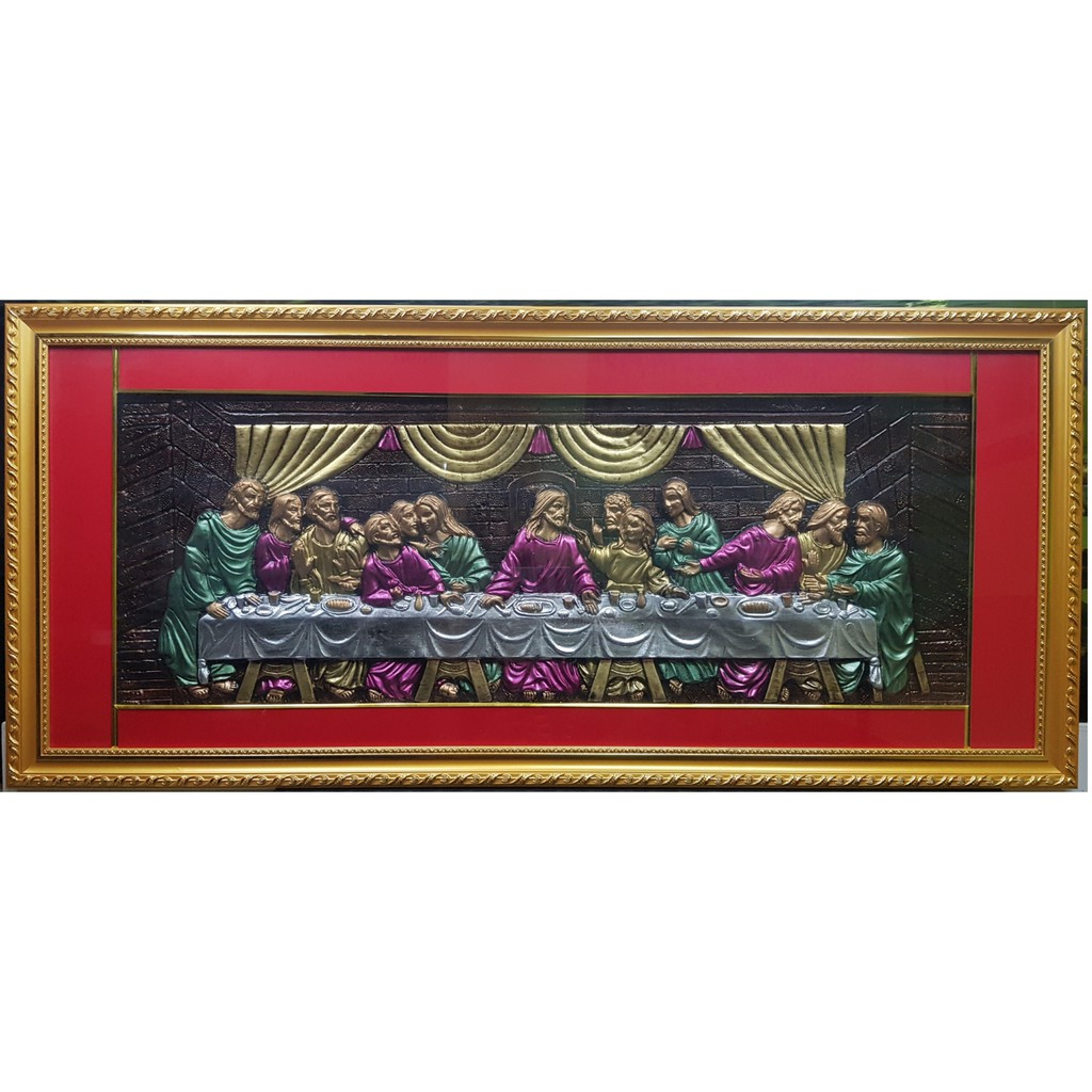 Wooden Last Supper Wall Decor with Frame 53cm x 118cm Embossed Image ...