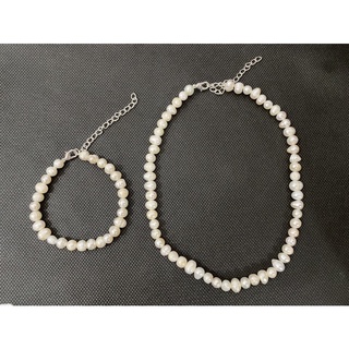 Palawan freshwater pearl necklace and bracelet egg shaped pearl ...
