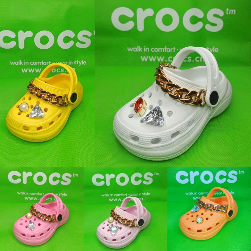 BAE OEM CROCS CLOG FOR KIDS FREE GOLD CHAIN AND STONE JIBBITS | Shopee ...