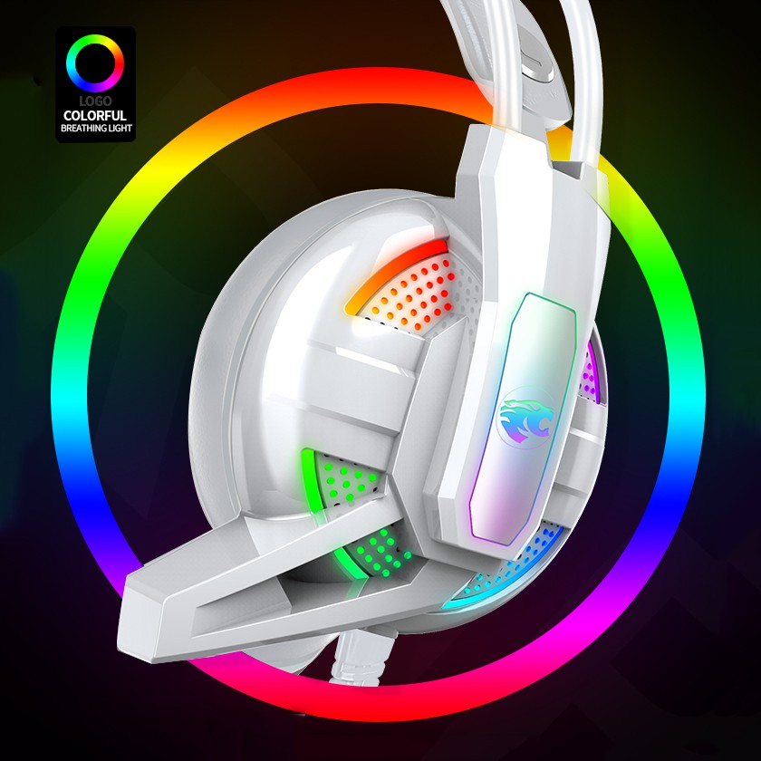 White Gaming headset RGB LED light Headphones with Mic and Noise ...