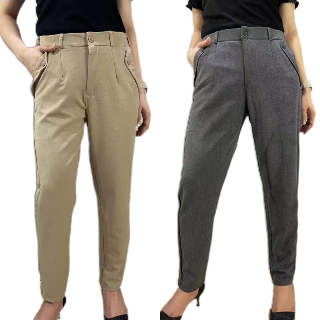 Ladies Pants 3 Color Mid/High Waist Trouser Pants Slacks Casual Semi ...