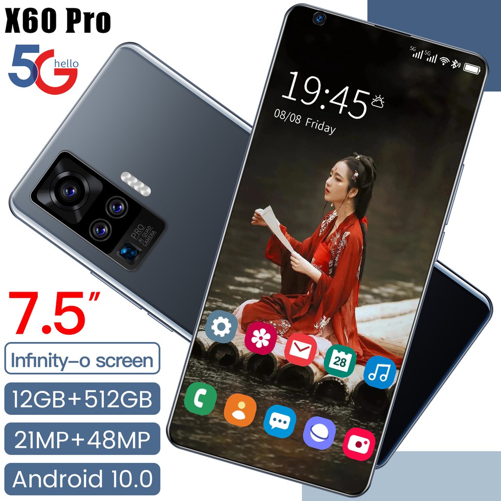 X60 Pro Smartphone "Large Screen 12GB RAM+512GB ROM Dual SIM Card Face ...