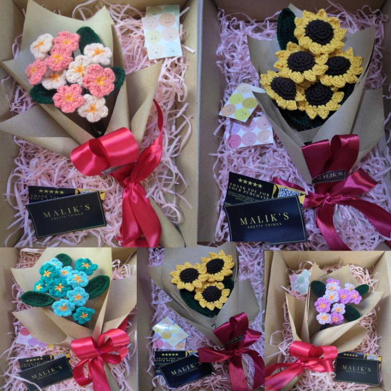 Crochet Flower Bouquet with BOX and FREE customized letter | Shopee ...