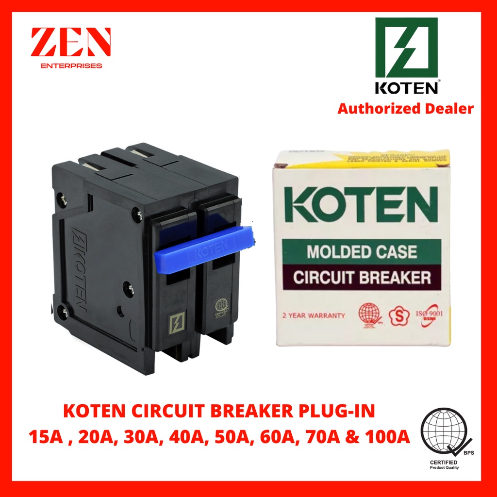 Koten Circuit Breakers Plug in 15 20 30 40 60 70 100 Amp | Shopee Philippines