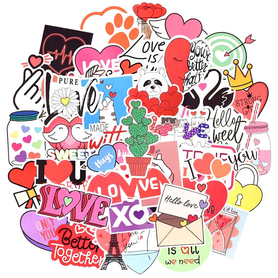 10/50PCS Love Heart Stickers for Lovers Gifts Waterproof Sticker ...
