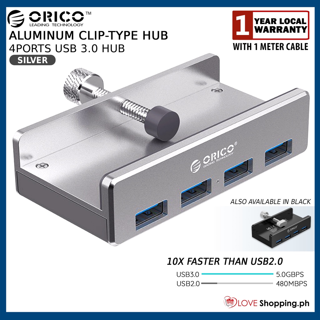 ORICO Aluminum Alloy 4 Ports USB 3.0 Hub Desktop Clip-Type USB Hub with ...