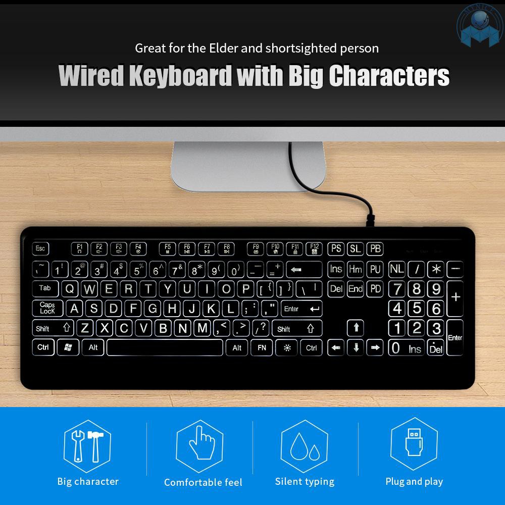 Wired Large Print Keyboard White Bold Jumbo Letters Silent Backlit ...