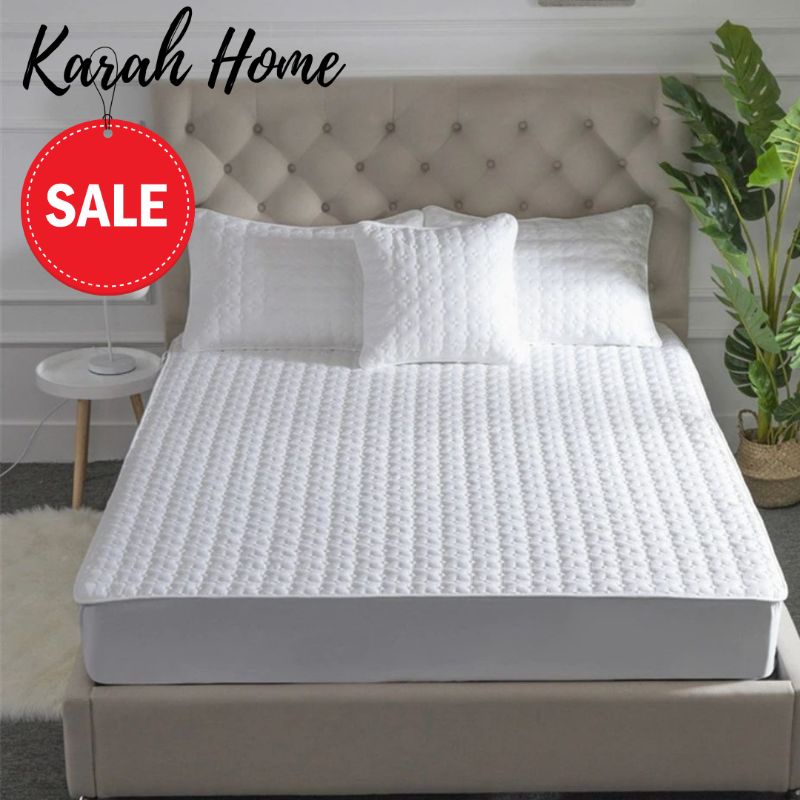 Karah Home Quilted Mattress Bed Cover ( Color: Grey & White) | Shopee ...