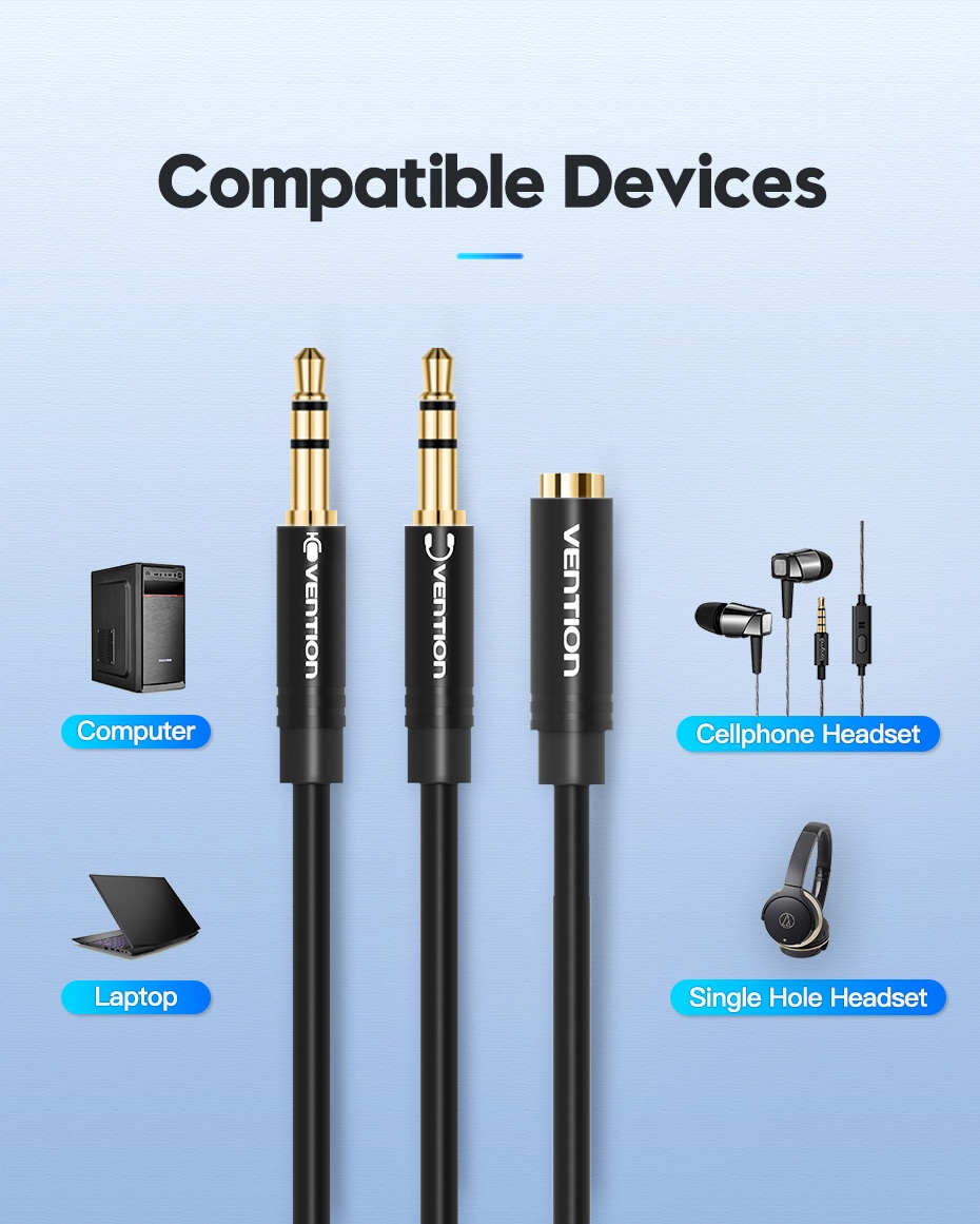 Vention Headphone Splitter Cable 3.5mm Female To 2 Male For Pc Gaming ...