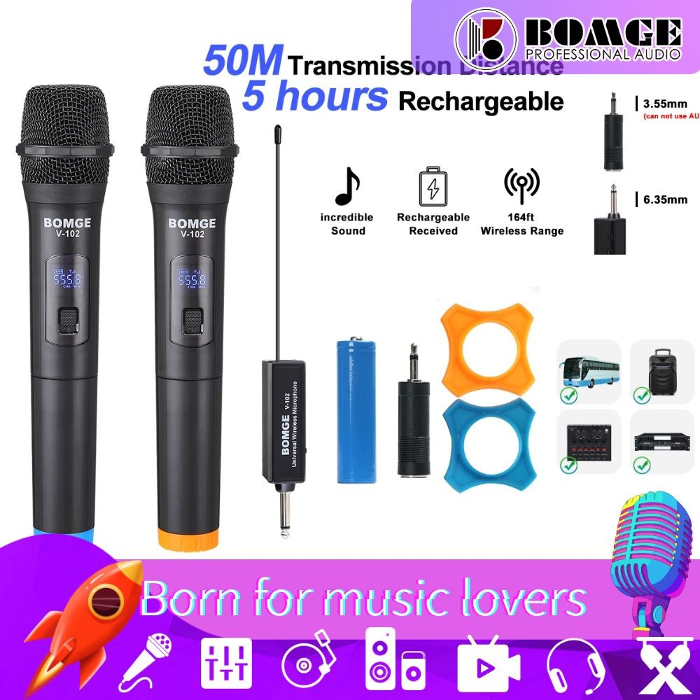 BOMGE Wireless Microphone system 2 Handheld Microphone DVD PC Mic ...