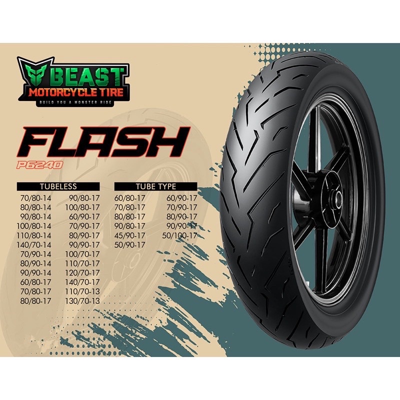 Beast Motorcycle Tire Tubeless P6240 Flash (Free Tire Sealant and 1 ...