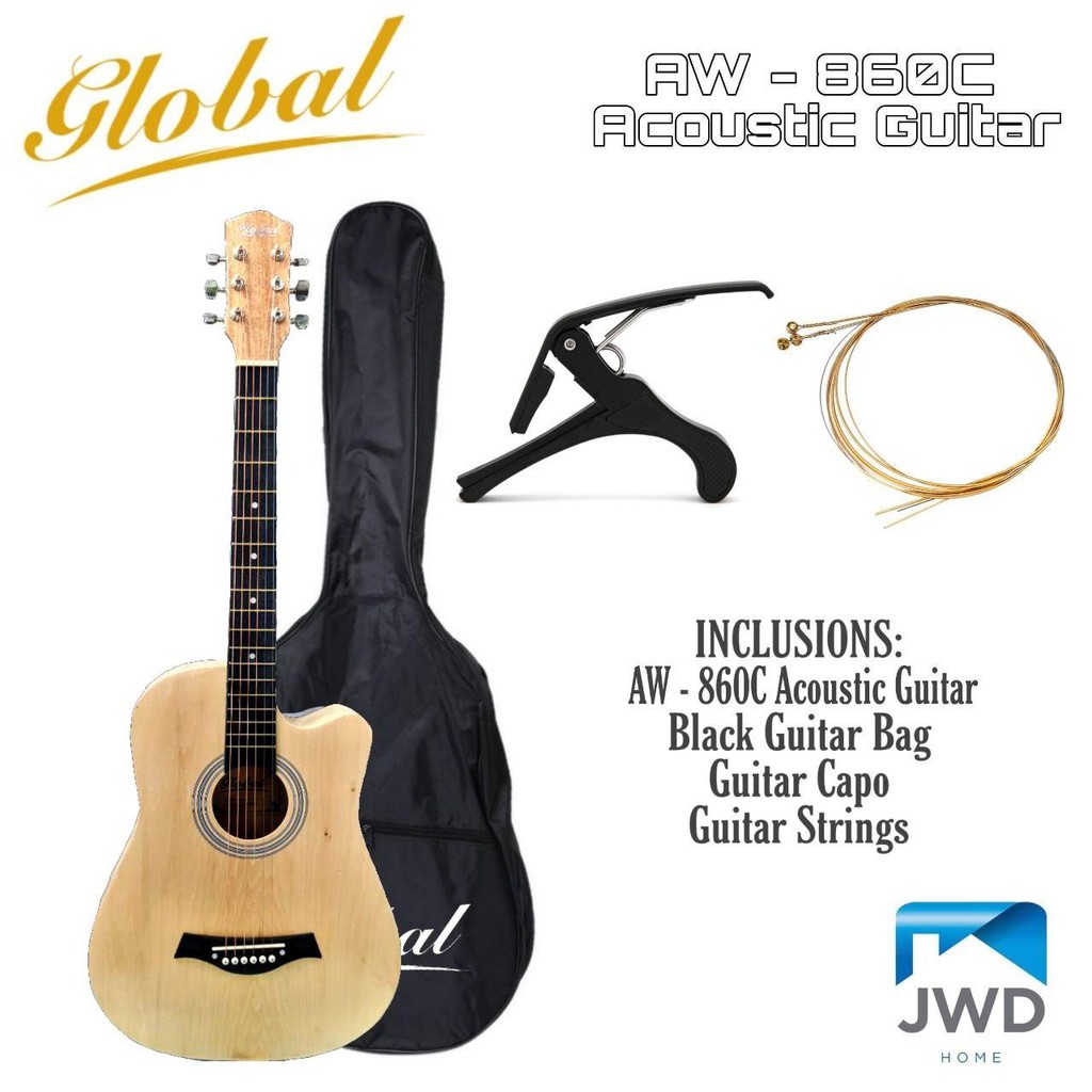 Global Acoustic Guitar w/ Guitar Bag, Capo, and Strings | Shopee ...