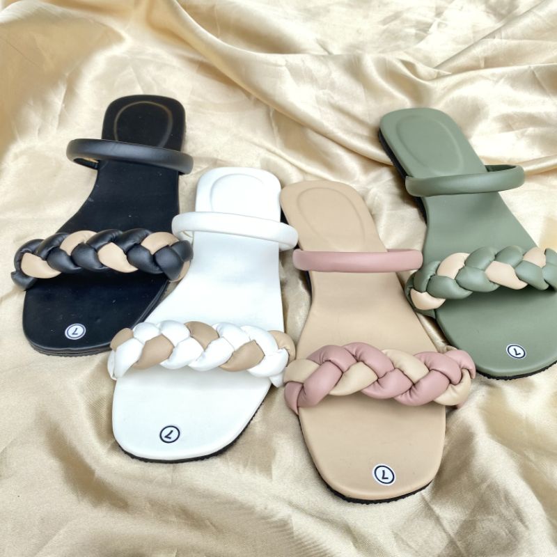 Chelsea Stick Two Tone Braided Flat Sandals | Direct Supplier | Shopee ...