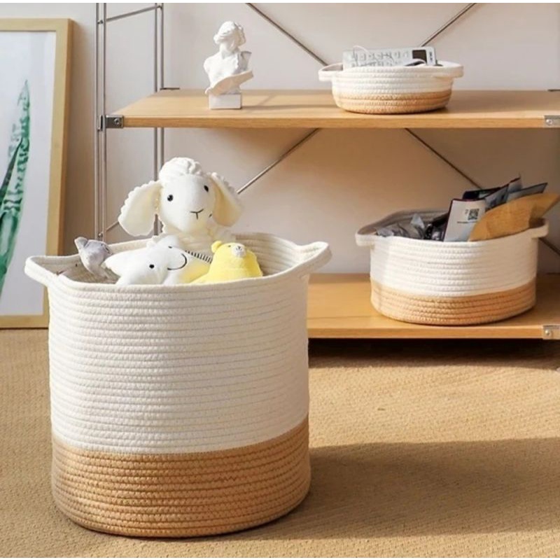 Cotton Rope Basket Hamper Organizer Storage Box Bags Laundry Basket ...