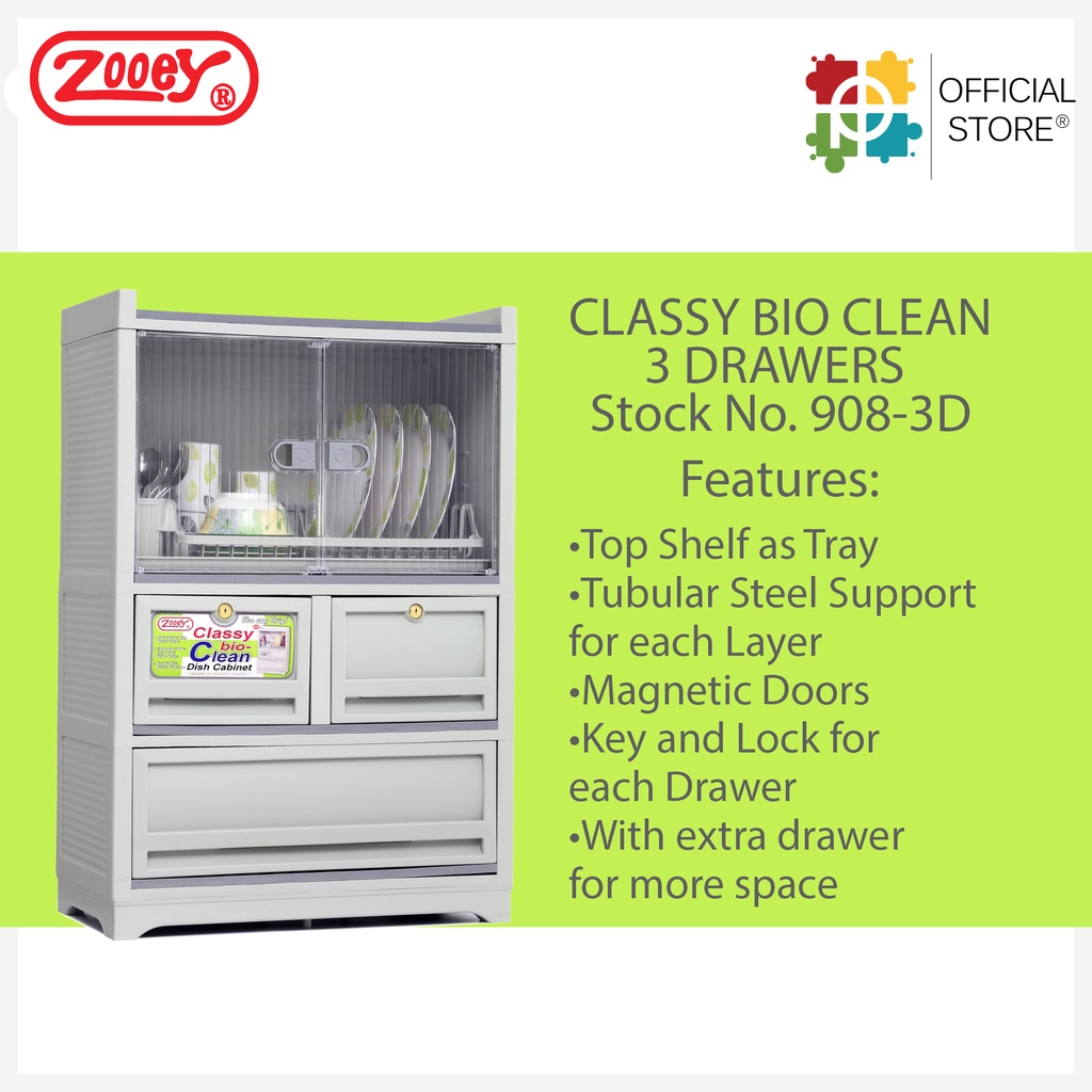 Zooey Classy Bio Clean 3 Drawers Dish Cabinet/Organizer Stock No. 908 ...