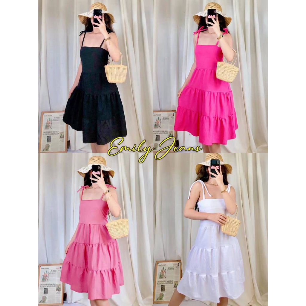 EMILY Spaghetti Self Tie Layered Shirred Dainty Dress BESTSELLER 10573 ...