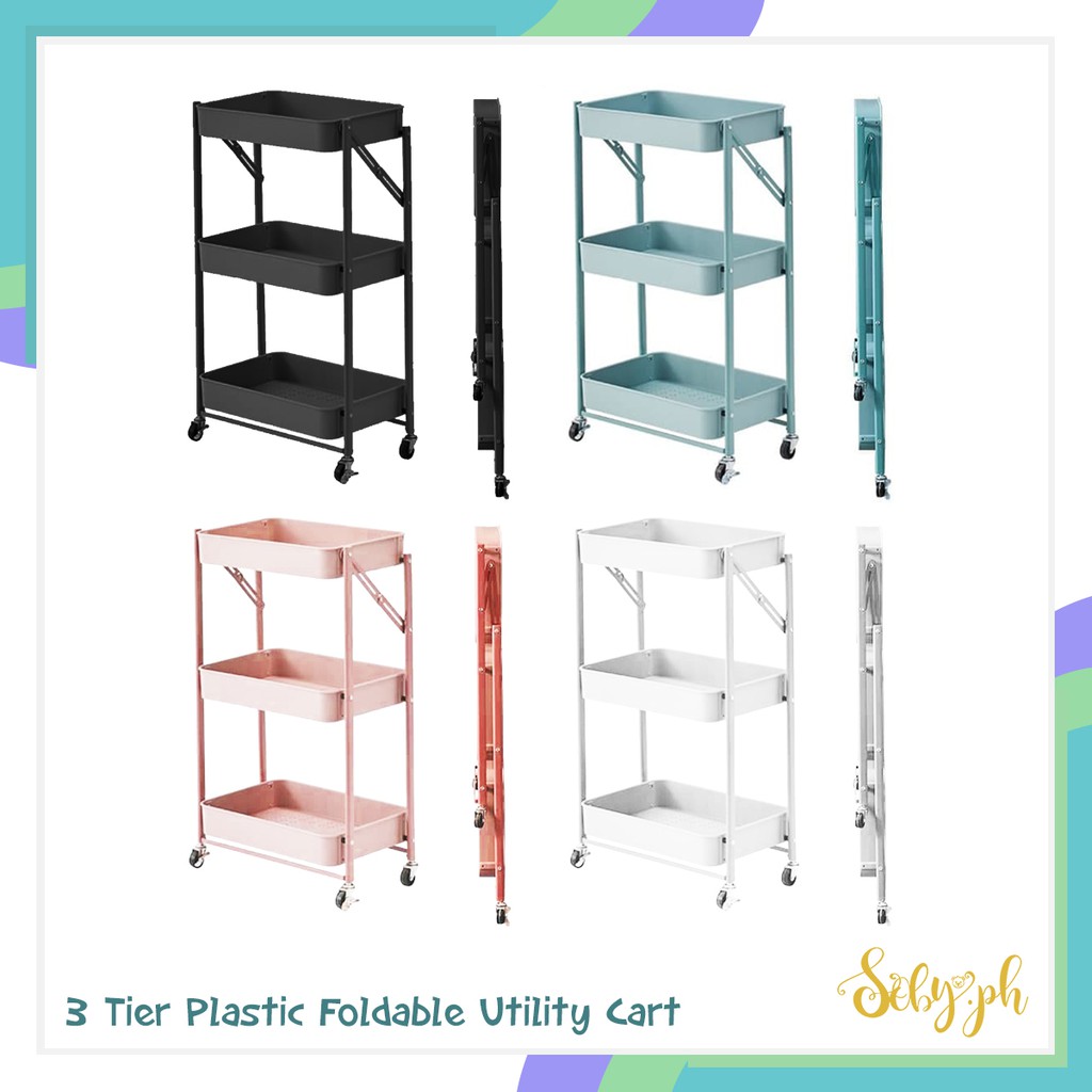 SOBY PH - 3-Tier Foldable Plastic Utility Trolley Cart Shelf Storage ...