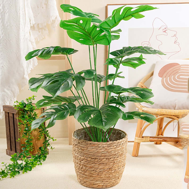 70cm 18 Forks Large Artificial Monstera Plants Fake Palm Tree Plastic ...