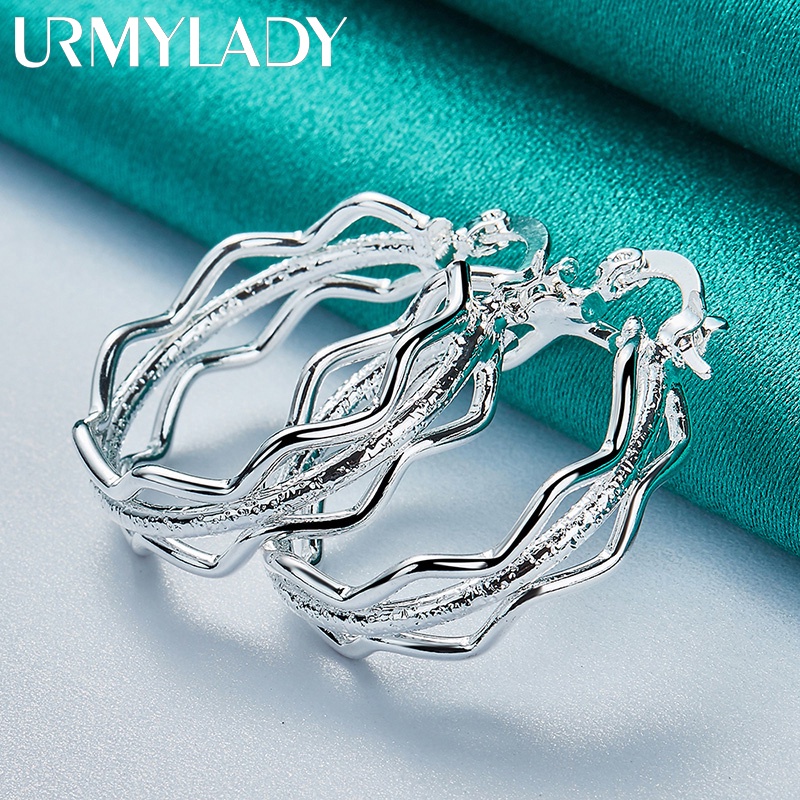 URMYLADY 925 Sterling Silver Smooth Frosted Wave Earrings Ear Loops For ...