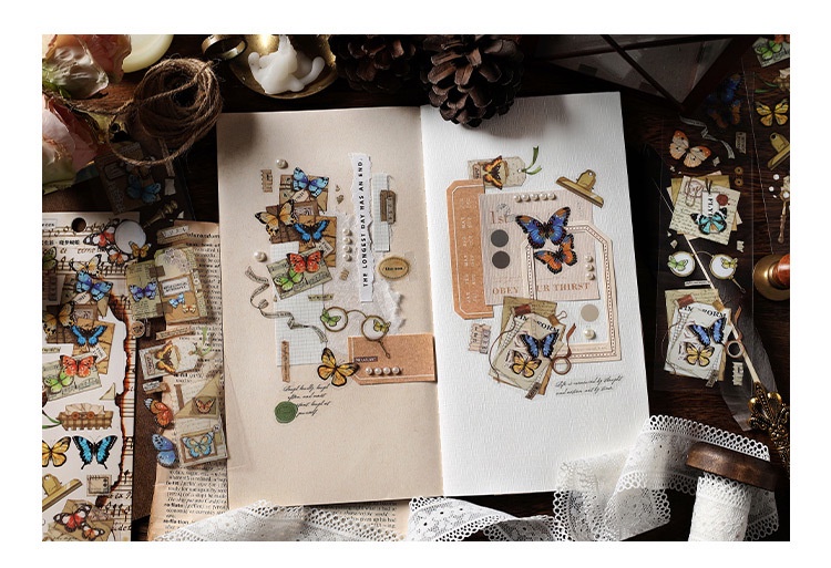 ENWEI 6Pcs Field Life Series Vintage Butterfly Journal Stickers ...