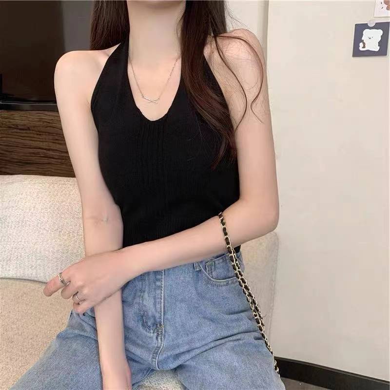 RM 7187 SEXY X BACK HALTER V NECK SLEEVELESS KNITTED SANDO FOR WOMEN ...