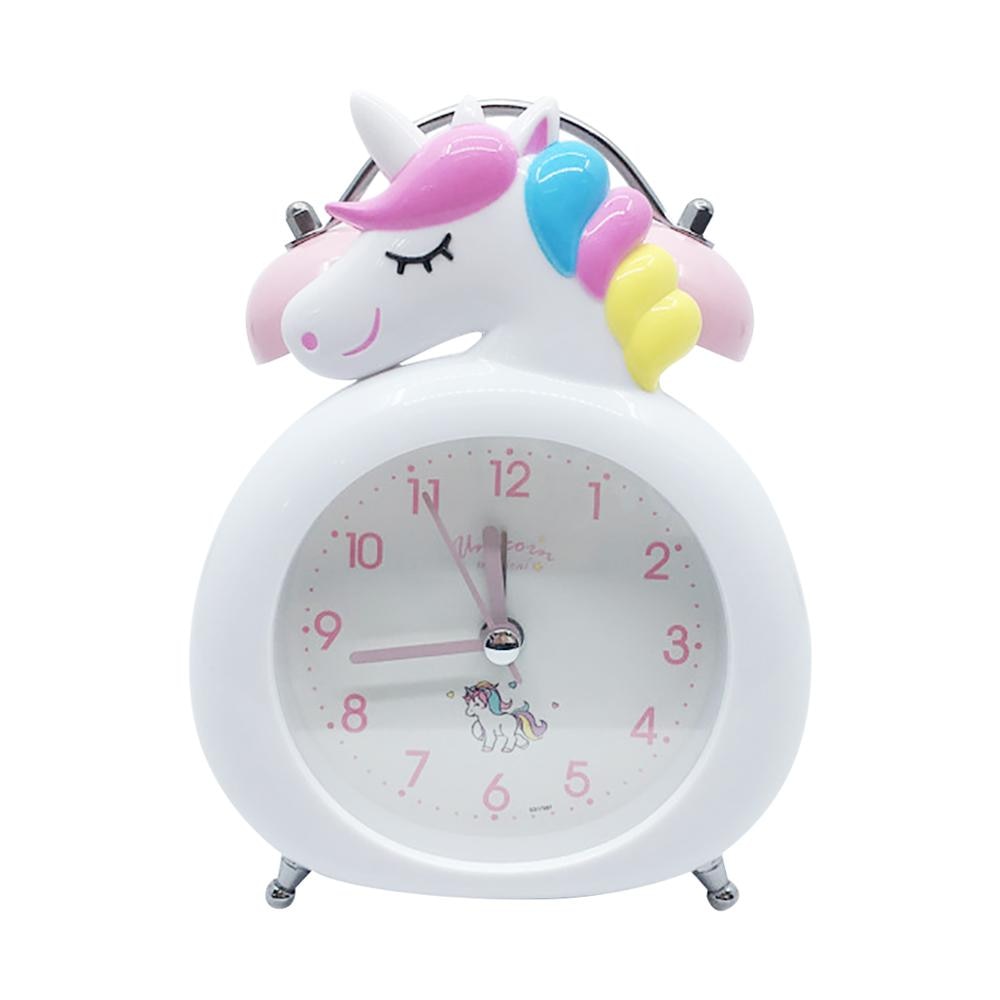 Cute Unicorn Clock Kids Cartoon Alarm Clocks Bedroom Bell Clock Night ...