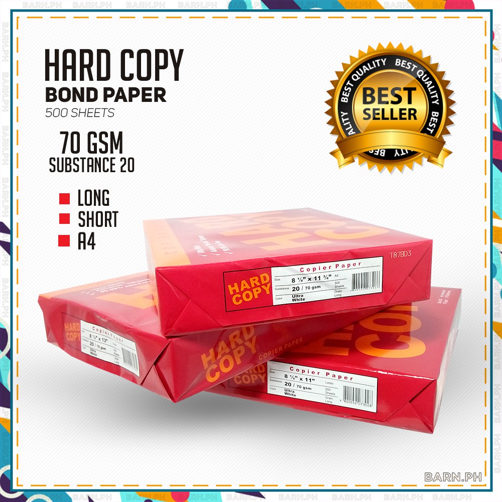 HARD COPY BOND PAPER PER REAM PER ORDER SHORT A4 LONG Shopee 