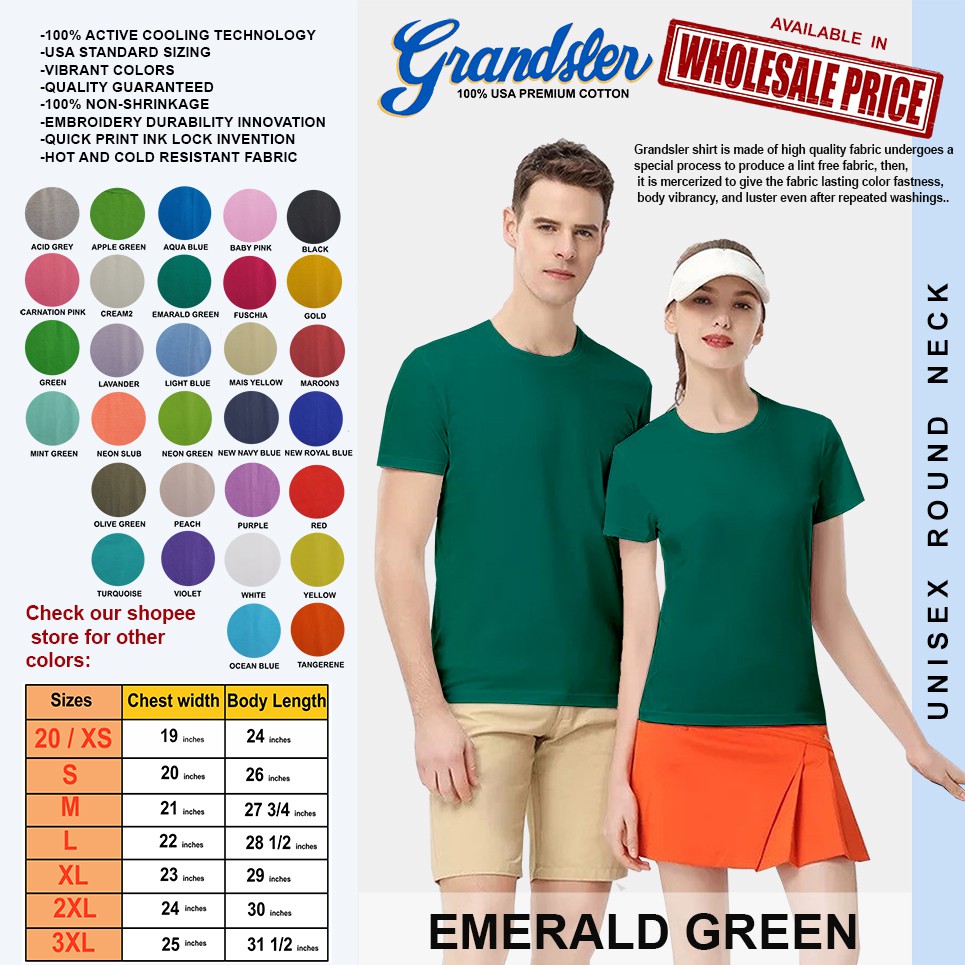 Grandsler Adult T-Shirt Round Neck Plain (Emerald Green) | Shopee ...